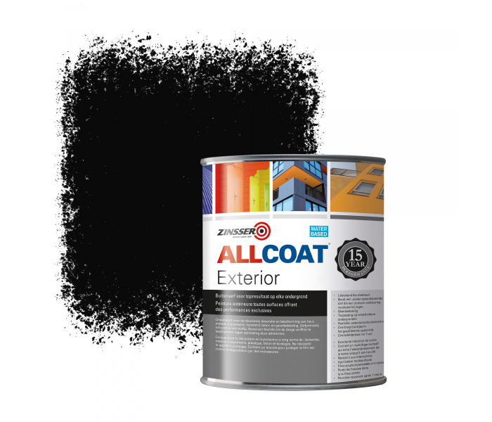 Zinsser Allcoat Exterior Außen-Wandfarbe RAL 9005 Tiefschwarz - 1 Liter